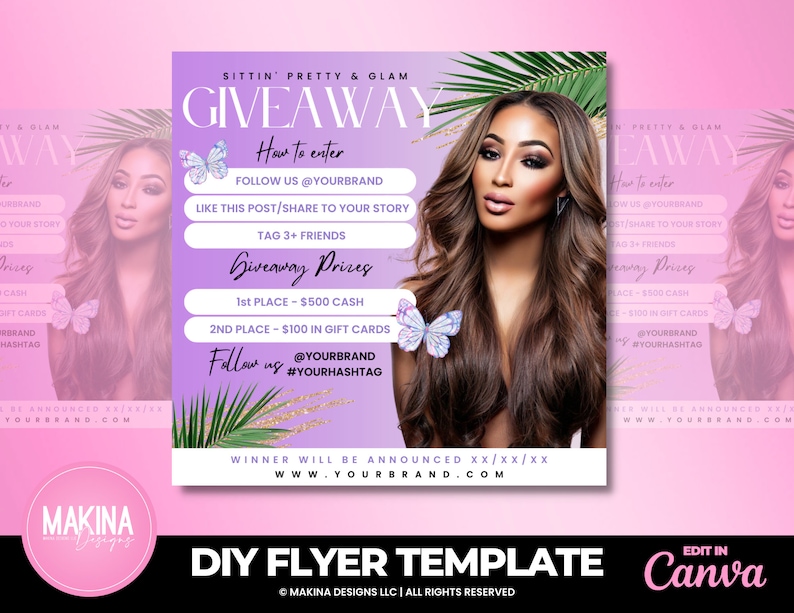 Giveaway Flyer Template Canva Template Giveaway Raffle - Etsy