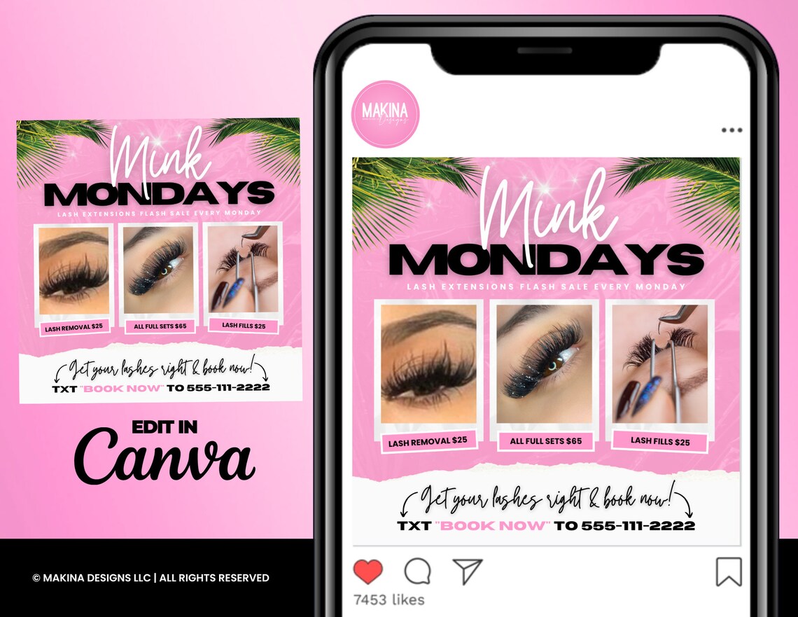 Lash Extensions Sale Flyer, Mink Monday Lashes Flyer, Lash Extensions ...