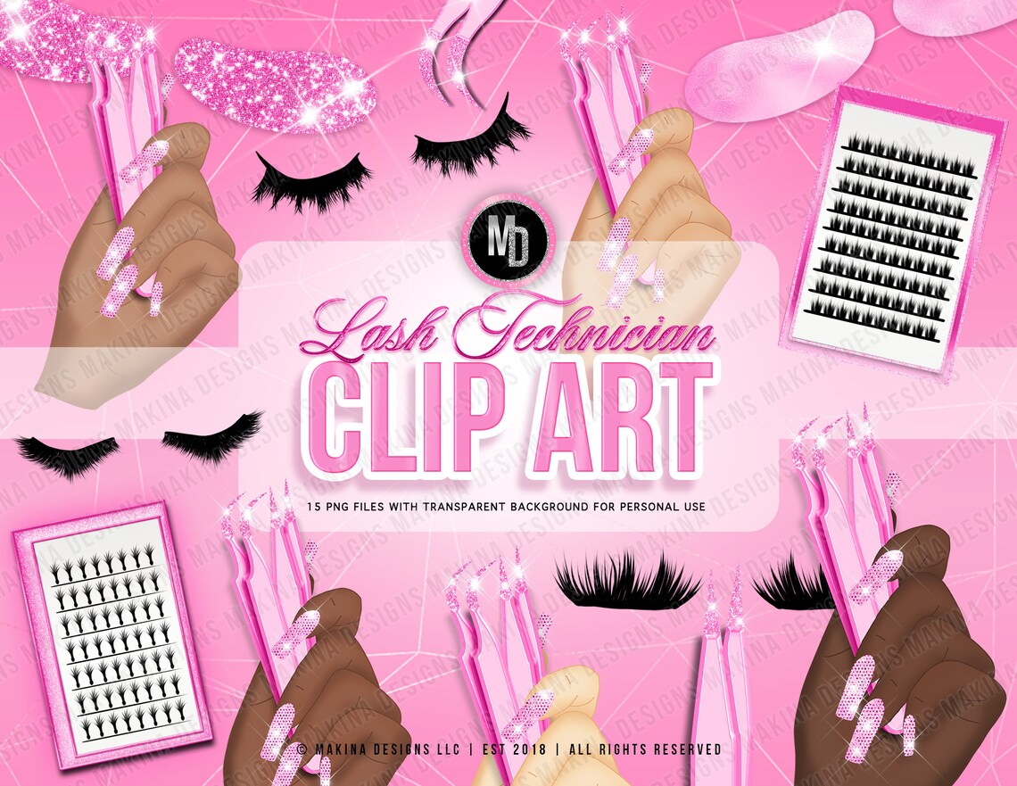 LASH TECH CLIPART Png Files Hand Drawn Pink Glitter Nails - Etsy