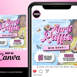 Raffle Flyer Template, Canva Template, Giveaway Raffle Social Media ...
