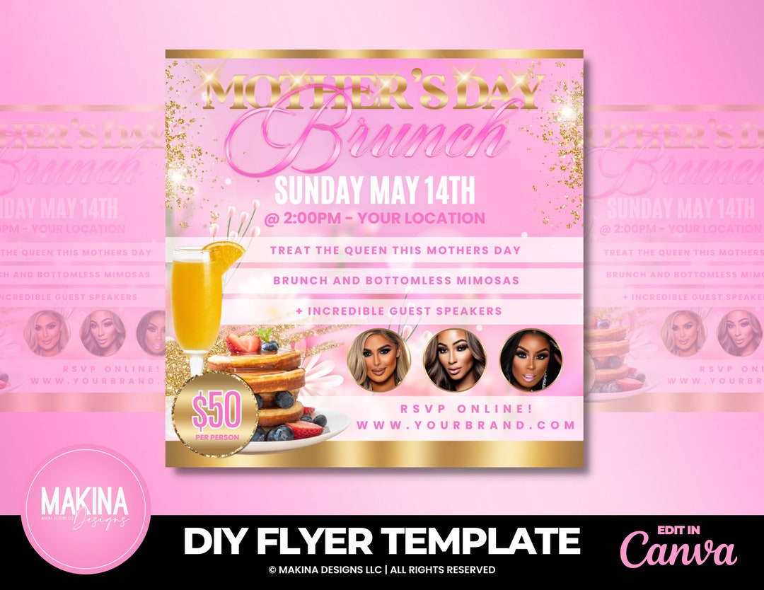 Mother's Day Flyer Template Brunch Mimosas Social Media - Etsy