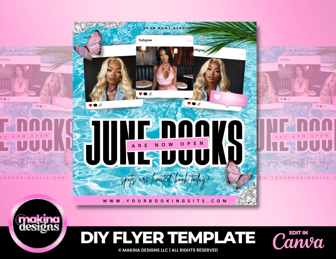 Editable June Bookings Flyer Template, New Bookings, Full Set Nails ...