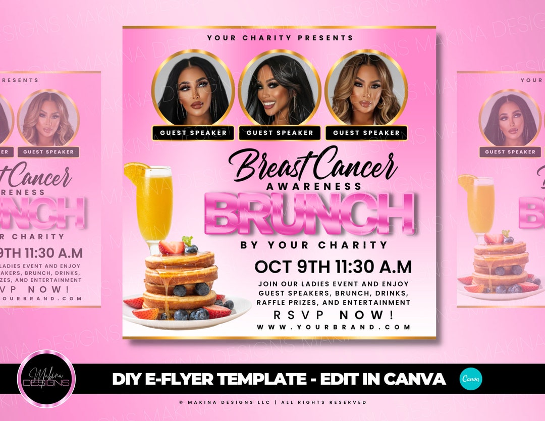 Breast Cancer Awareness Flyer, Brunch Breast Cancer Flyer, Breast ...