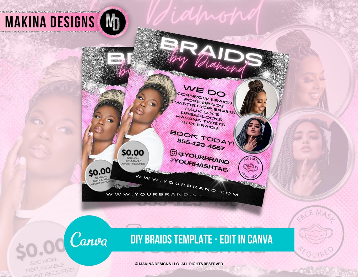 HAIR BRAIDING TEMPLATE Braids Flyer Social Media Post | Etsy