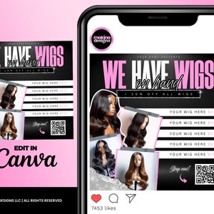 Editable Wig Sale Flyer Template, Wig Sale, Hair Business, Hair ...