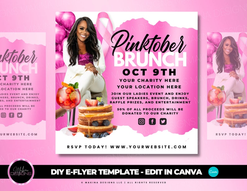 Pinktober Flyer, Breast Cancer Awareness Flyer, Brunch Breast Cancer ...