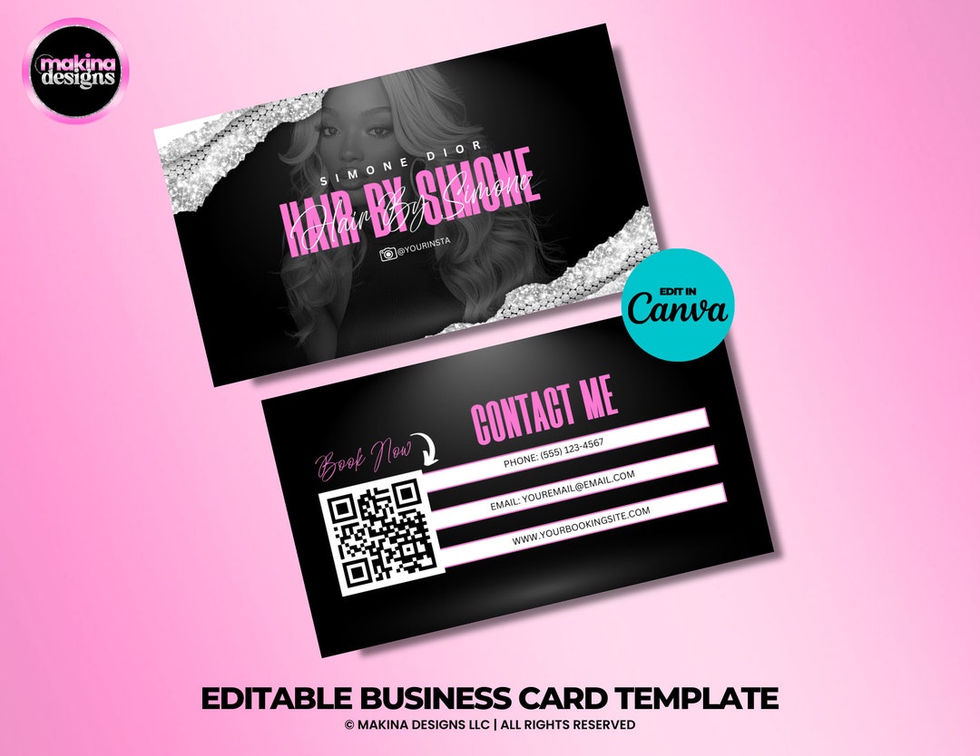Business Card Template, Hair Business Card Design, Print Yourself, Glam ...