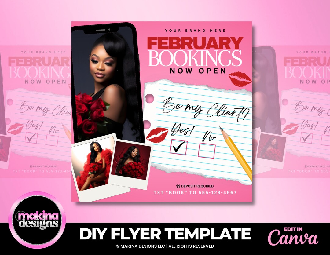 Valentines February Flyer Template, Editable Booking Flyer Template ...
