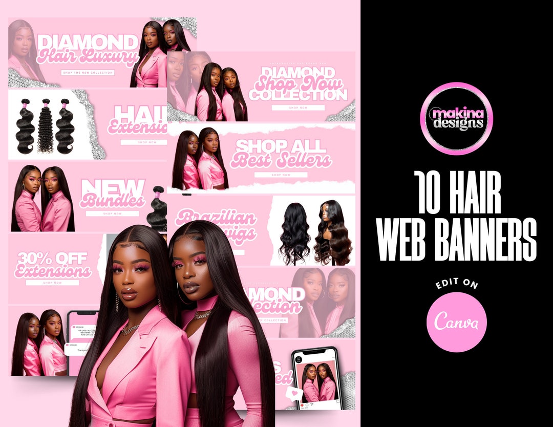 10 Hair Web Banners Set, Diy Web Slide Banners, Canva Templates, Hair ...