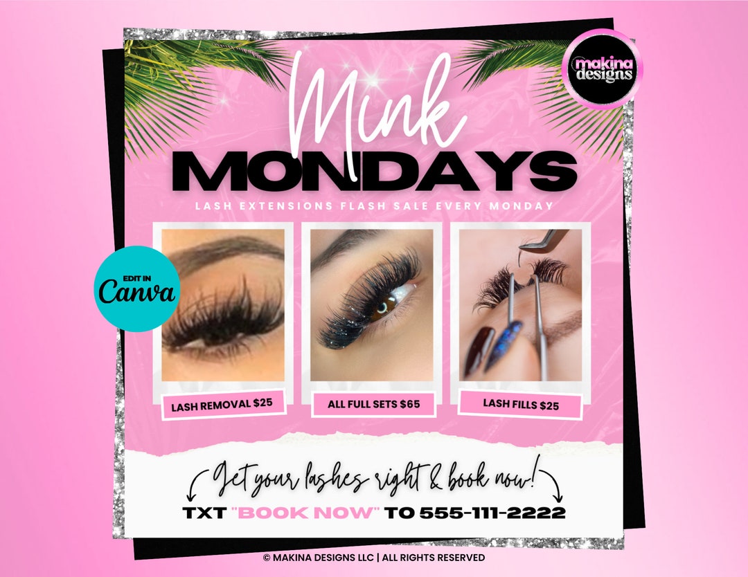Lash Extensions Sale Flyer, Mink Monday Lashes Flyer, Lash Extensions ...