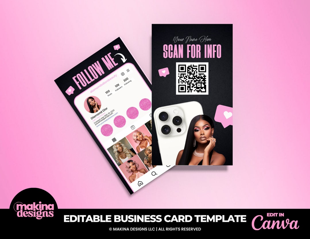 Business Card Template, Hair Business Card Design, Print Yourself, Glam ...