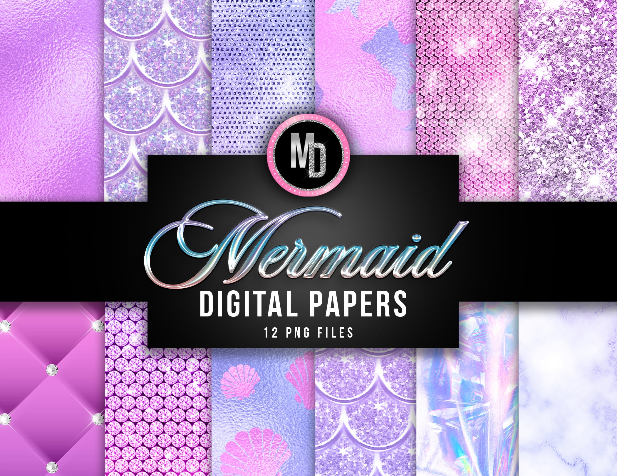 MERMAID DIGITAL PAPER Mermaid Textures Glam Diamond - Etsy