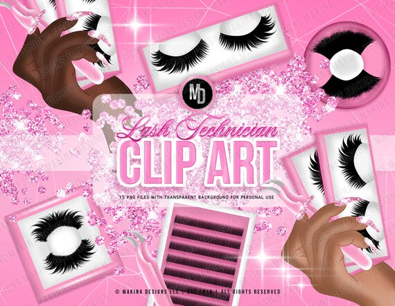 LASH TECH CLIPART Png Files Hand Drawn Pink Glitter Nails | Etsy