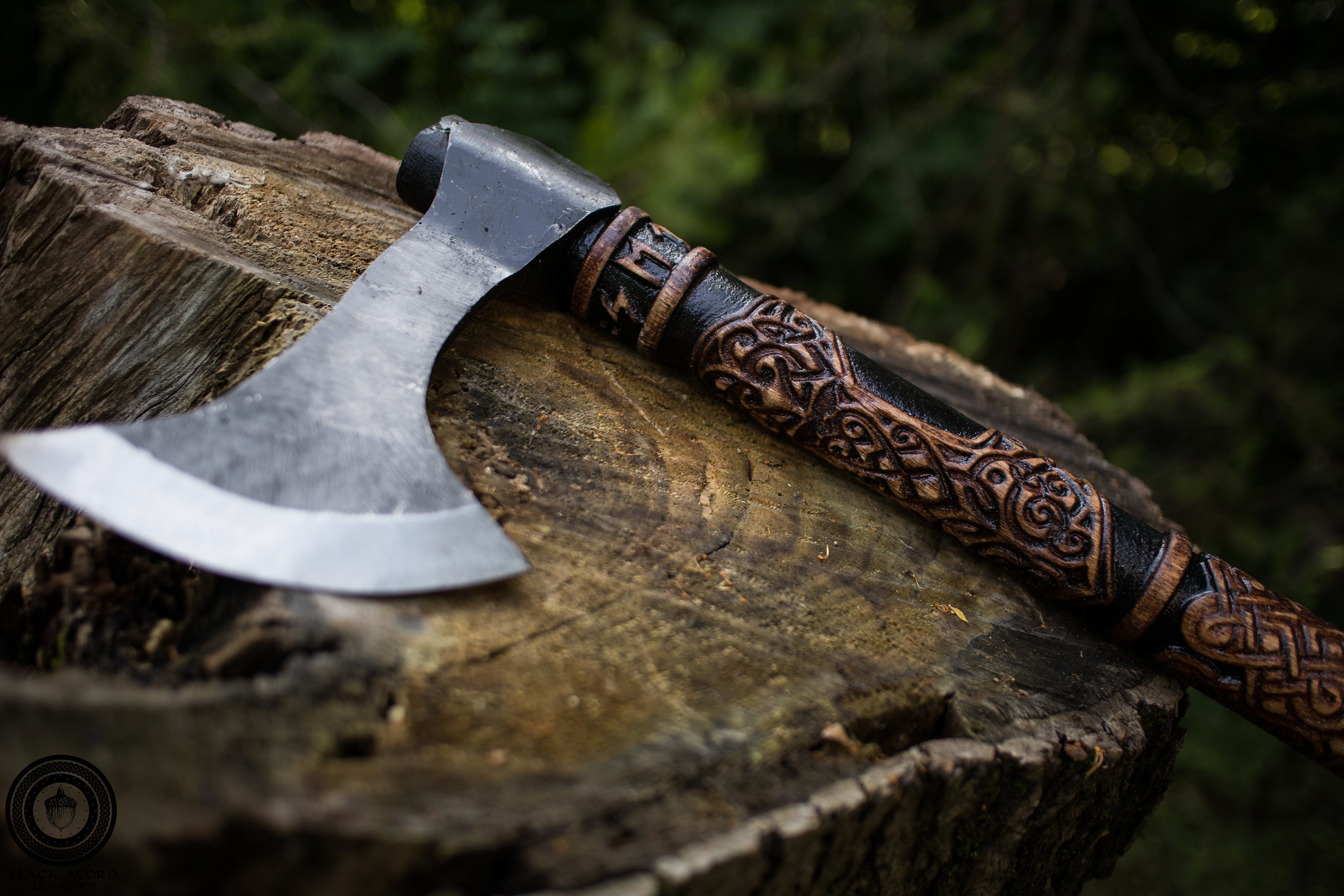 Viking Axe Thor's Mjolnir Francisca Ax With Full 3D Relief Carved ...