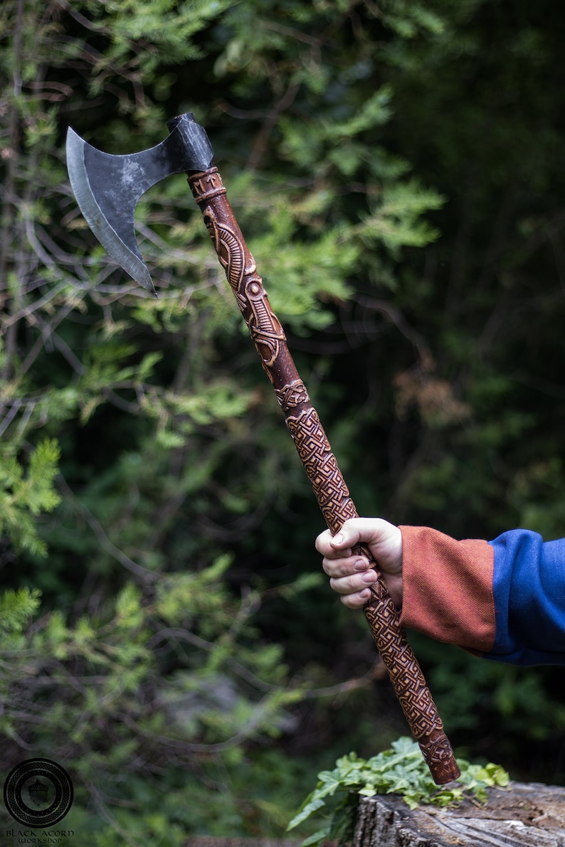 Viking Axe Two Handed Ax Full 3D Relief Carved Handle - Etsy