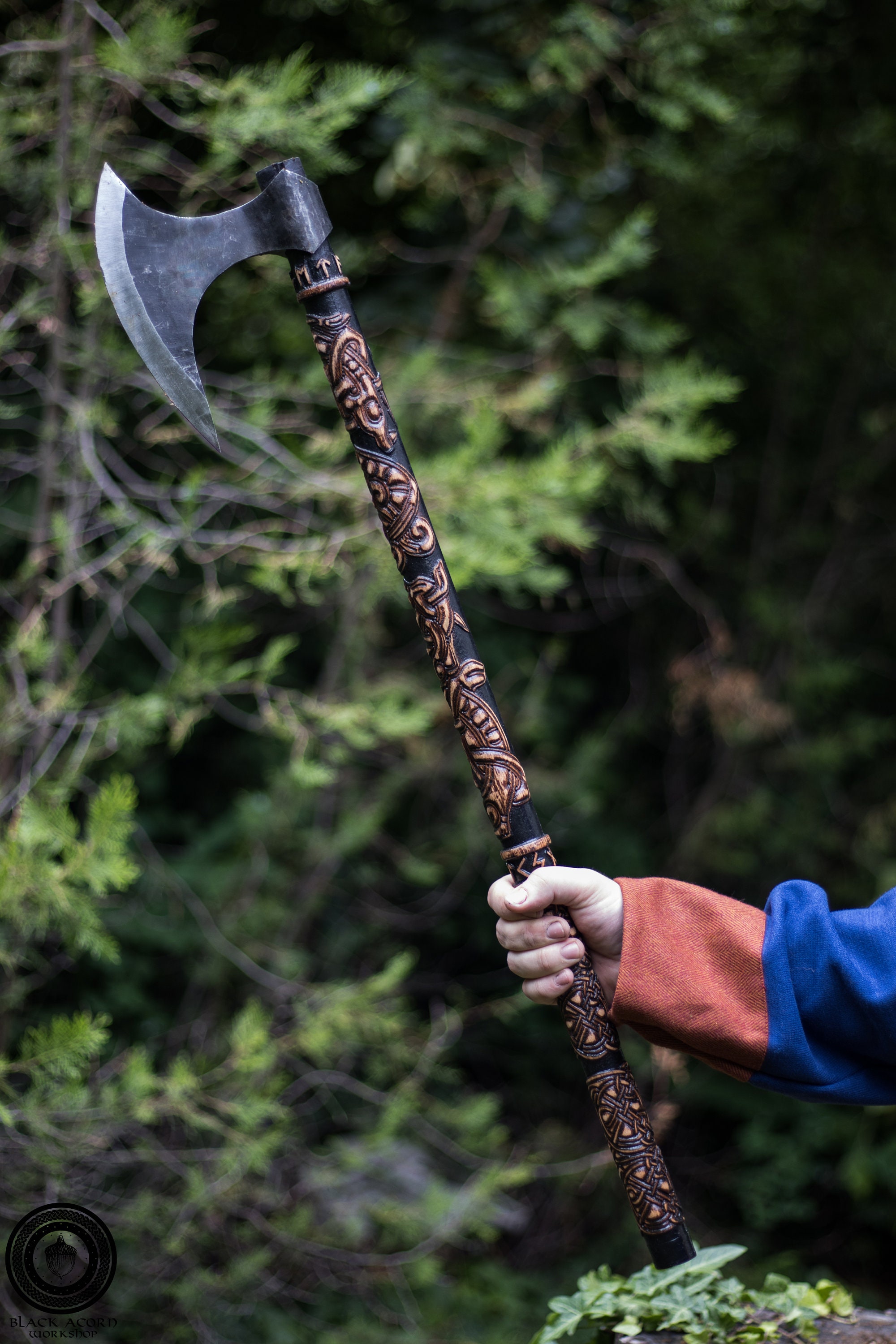 Viking Axe Norse Drake Two Handed Ax Full 3D Relief Carved - Etsy