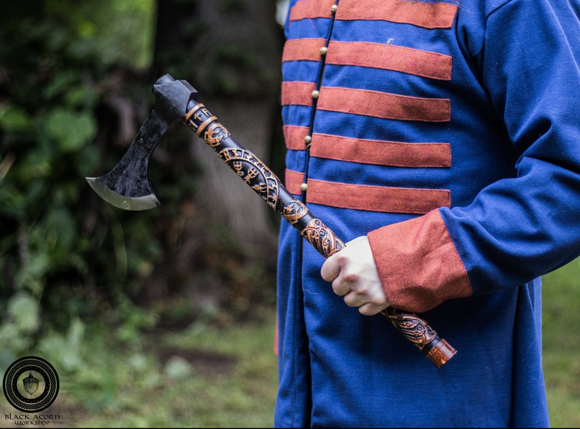 Viking Axe Vegvisir Francisca Ax With Full 3D Relief Carved Handle - Etsy
