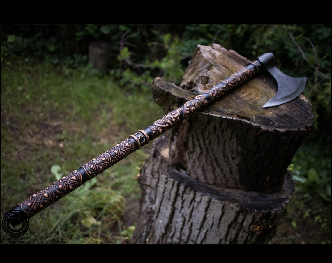 Viking Axe Norse Drake Two Handed Ax Full 3D Relief Carved - Etsy