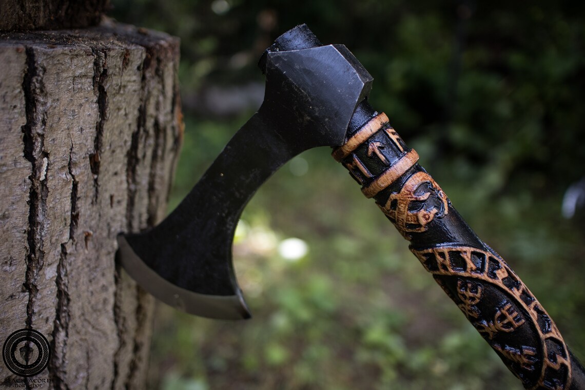 Viking Axe Vegvisir Francisca Ax With Full 3D Relief Carved Handle - Etsy