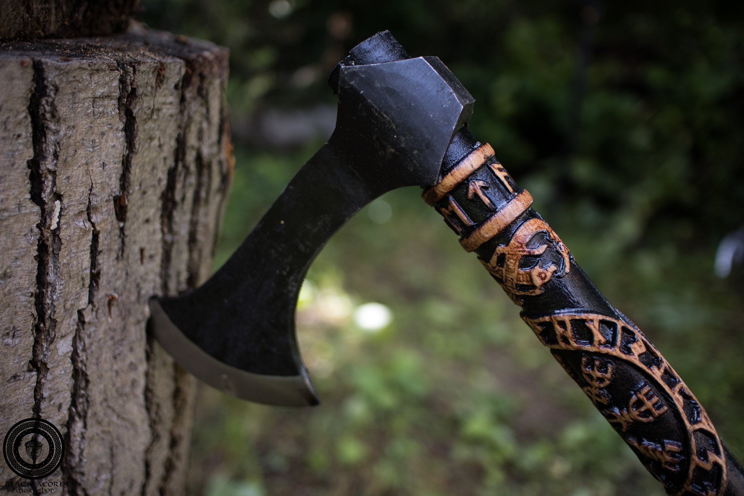 Viking Axe Vegvisir Francisca Ax With Full 3D Relief Carved Handle - Etsy