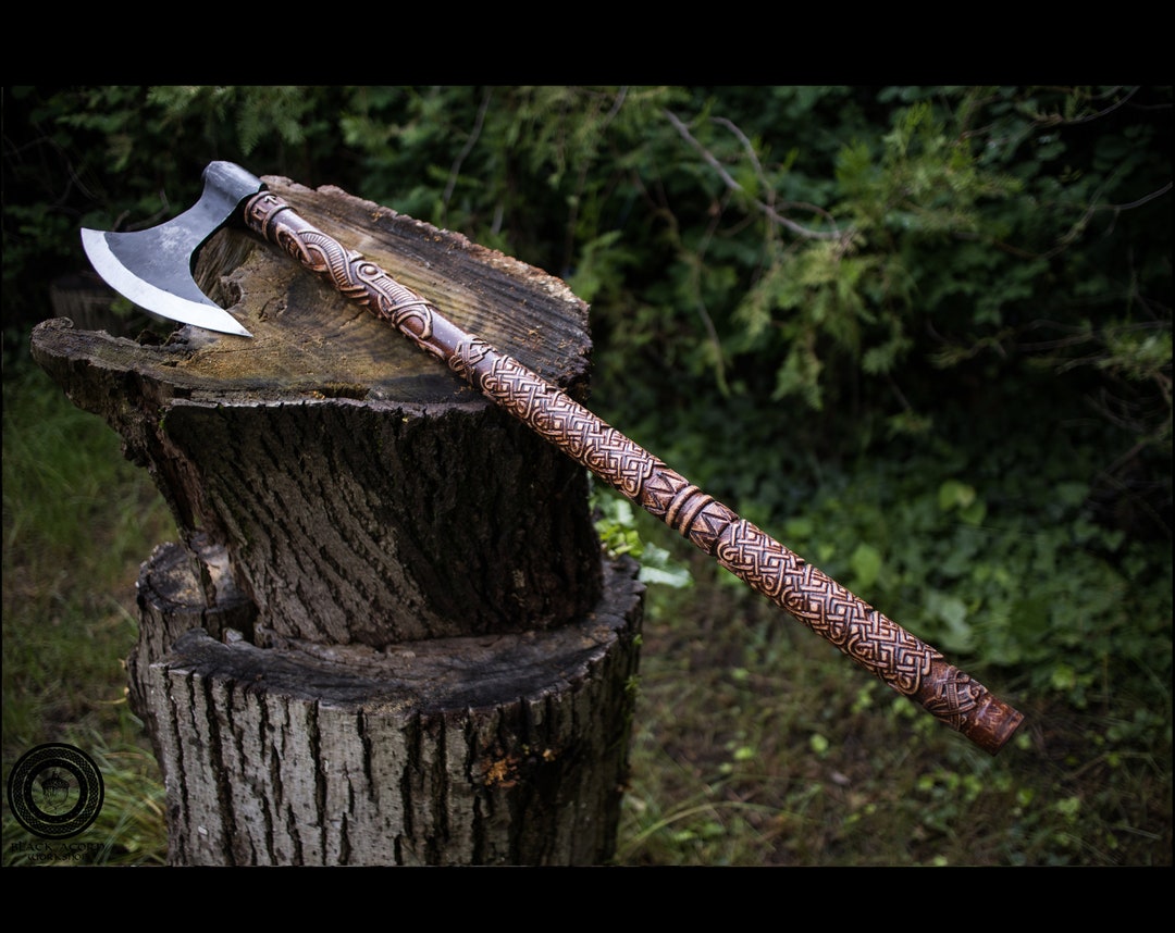 Viking Axe Two Handed Ax Full 3D Relief Carved Handle - Etsy