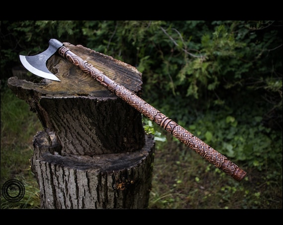 Viking Axe Two Handed Ax Full 3D Relief Carved Handle - Etsy Australia