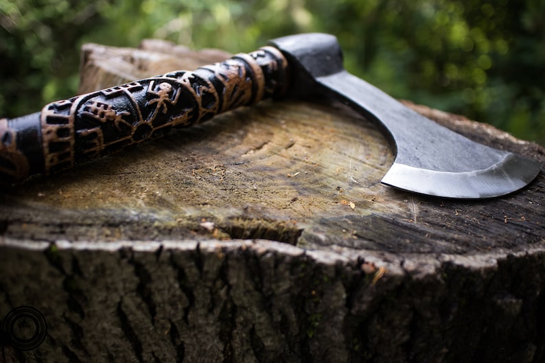 Viking Axe Vegvisir Francisca Ax With Full 3D Relief Carved Handle - Etsy