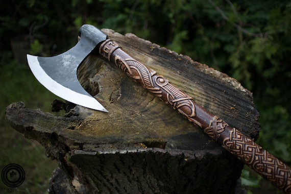Viking Two Handed Ax Full 3D Relief Carved Handle | Etsy