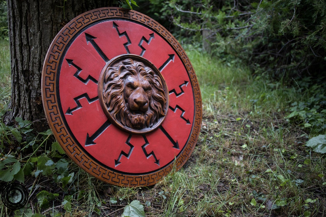 Handmade Lion Shield: Wild Cherry Wood, Fantasy Wall Decor - Etsy