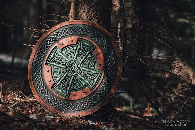Round Shield With Carved Celtic Cross Motif - Etsy