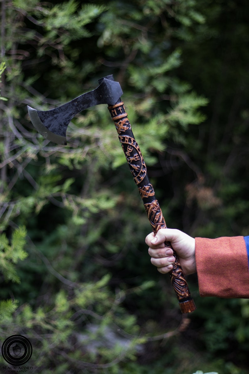 Viking Axe Vegvisir Francisca Ax With Full 3D Relief Carved Handle - Etsy