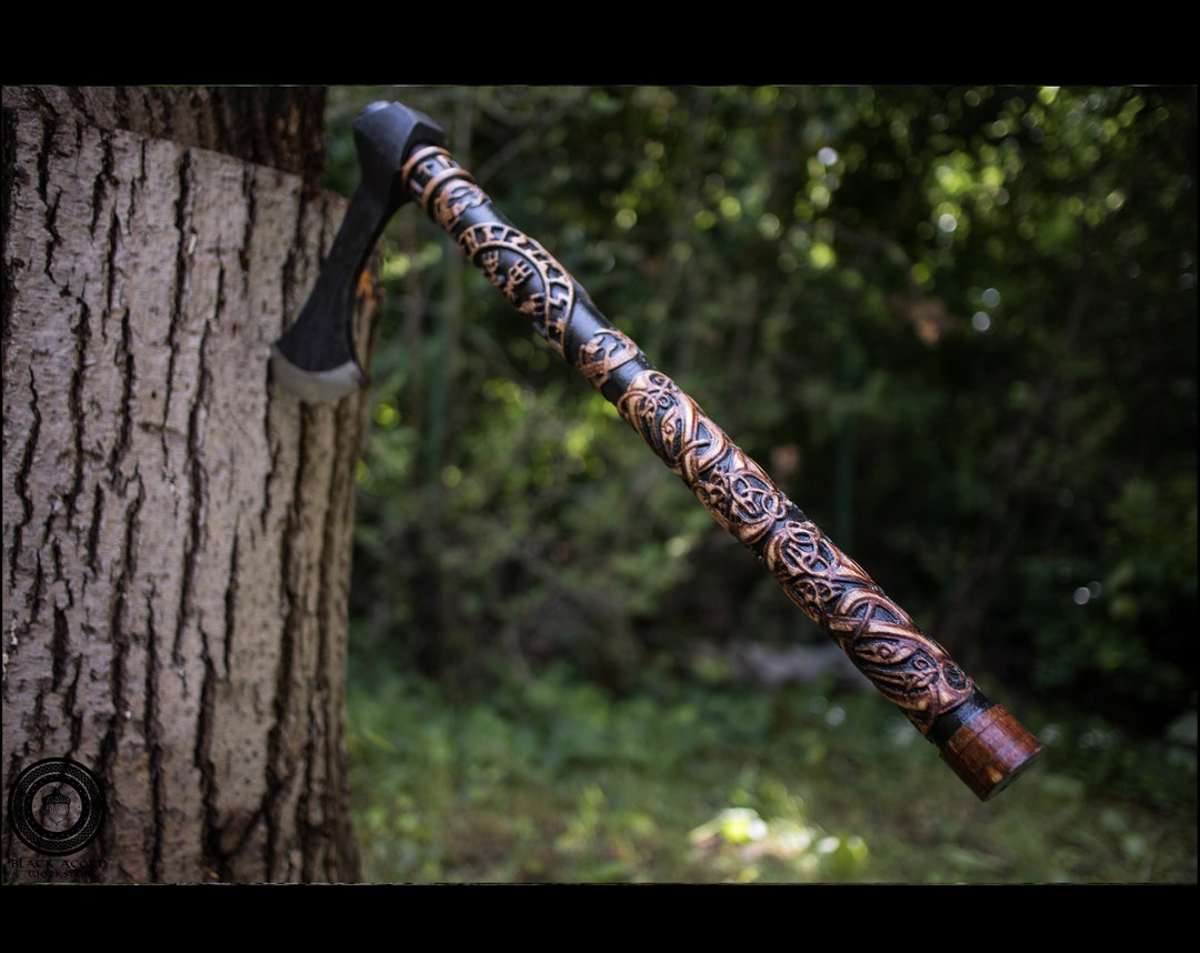 Viking Axe Vegvisir Francisca Ax With Full 3D Relief Carved Handle - Etsy