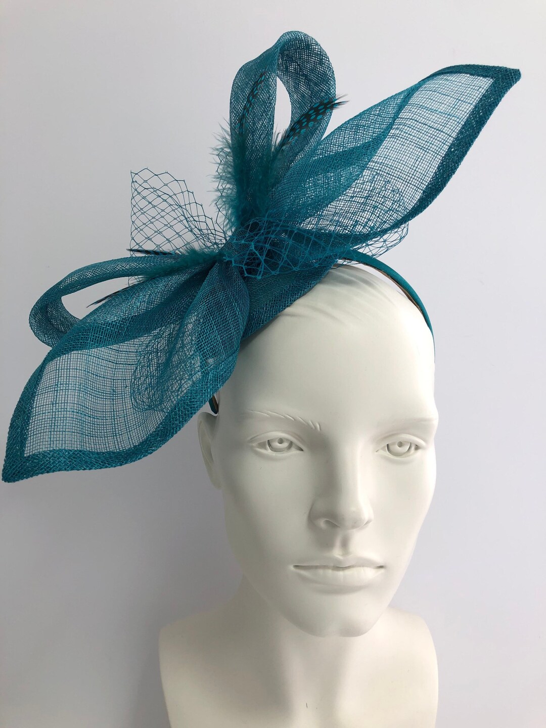 Teal Blue Fascinator With Net and Feathers - Etsy