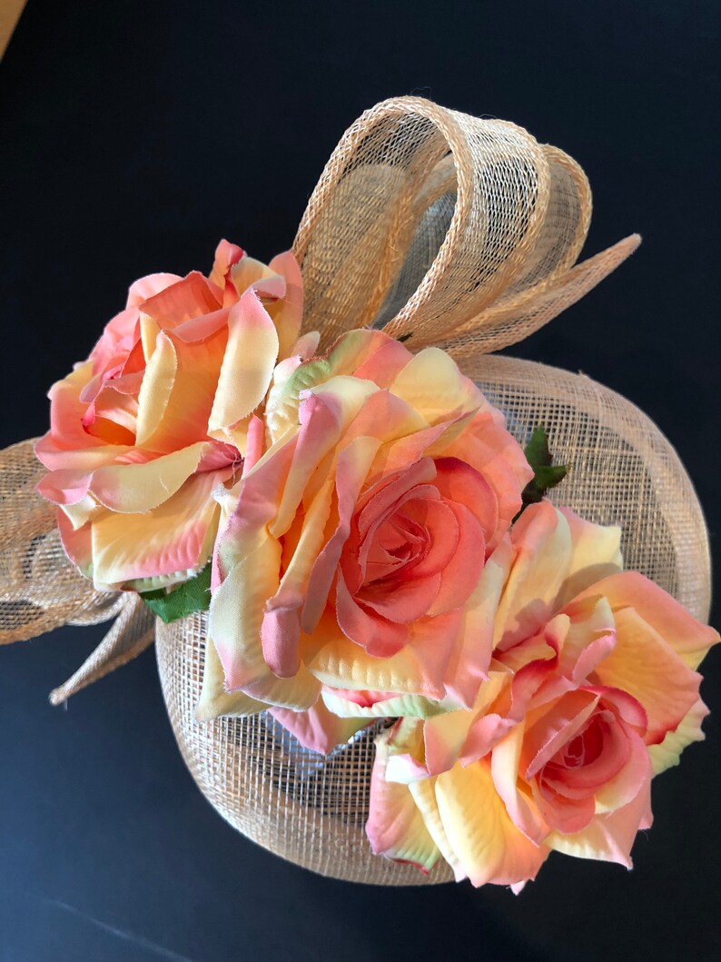 Apricot Slanted Button Fascinator With Peachy Roses - Etsy UK Apricot Slanted Button Fascinator With Peachy Roses - Etsy UK