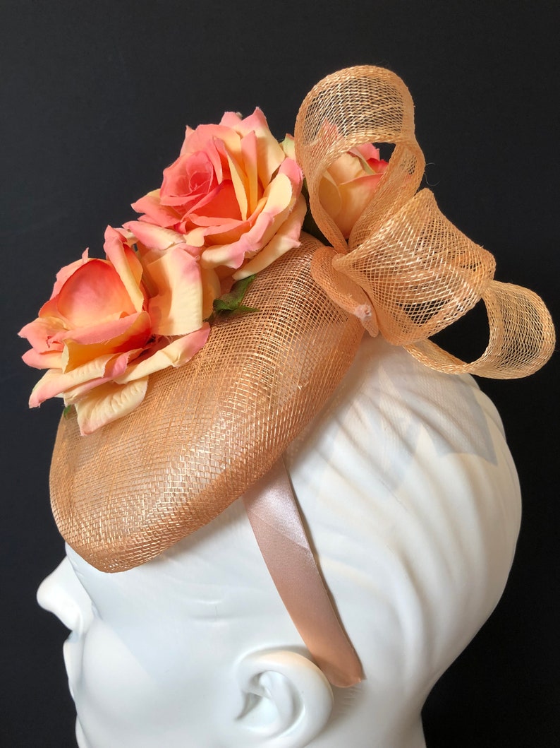 Apricot Slanted Button Fascinator With Peachy Roses - Etsy UK Apricot Slanted Button Fascinator With Peachy Roses - Etsy UK