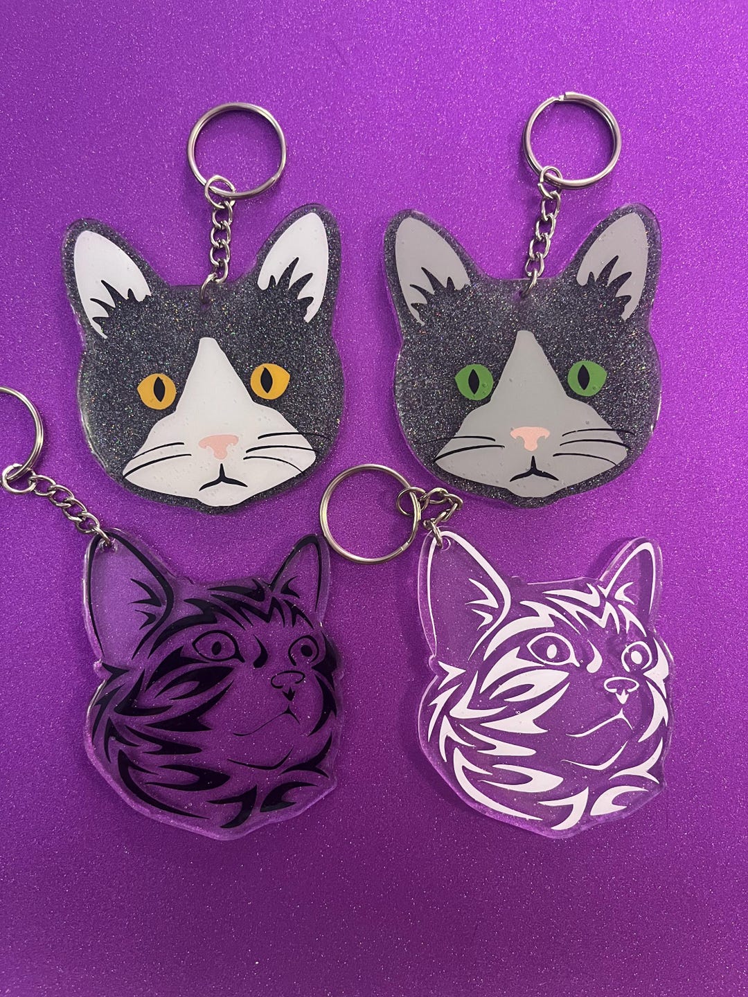 Cat Face Keychain - Etsy