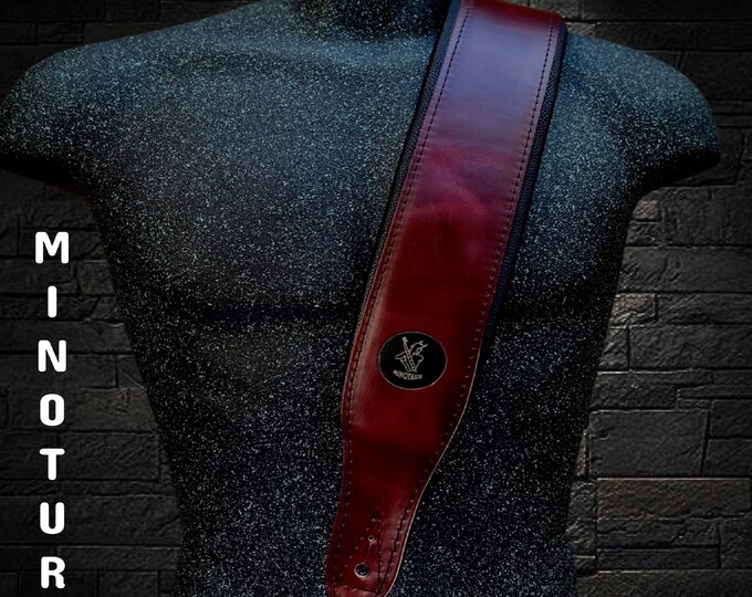 Leather Bass Guitar Strap Bordeaux Red Guitar Strap Custom Wide Guitar ...