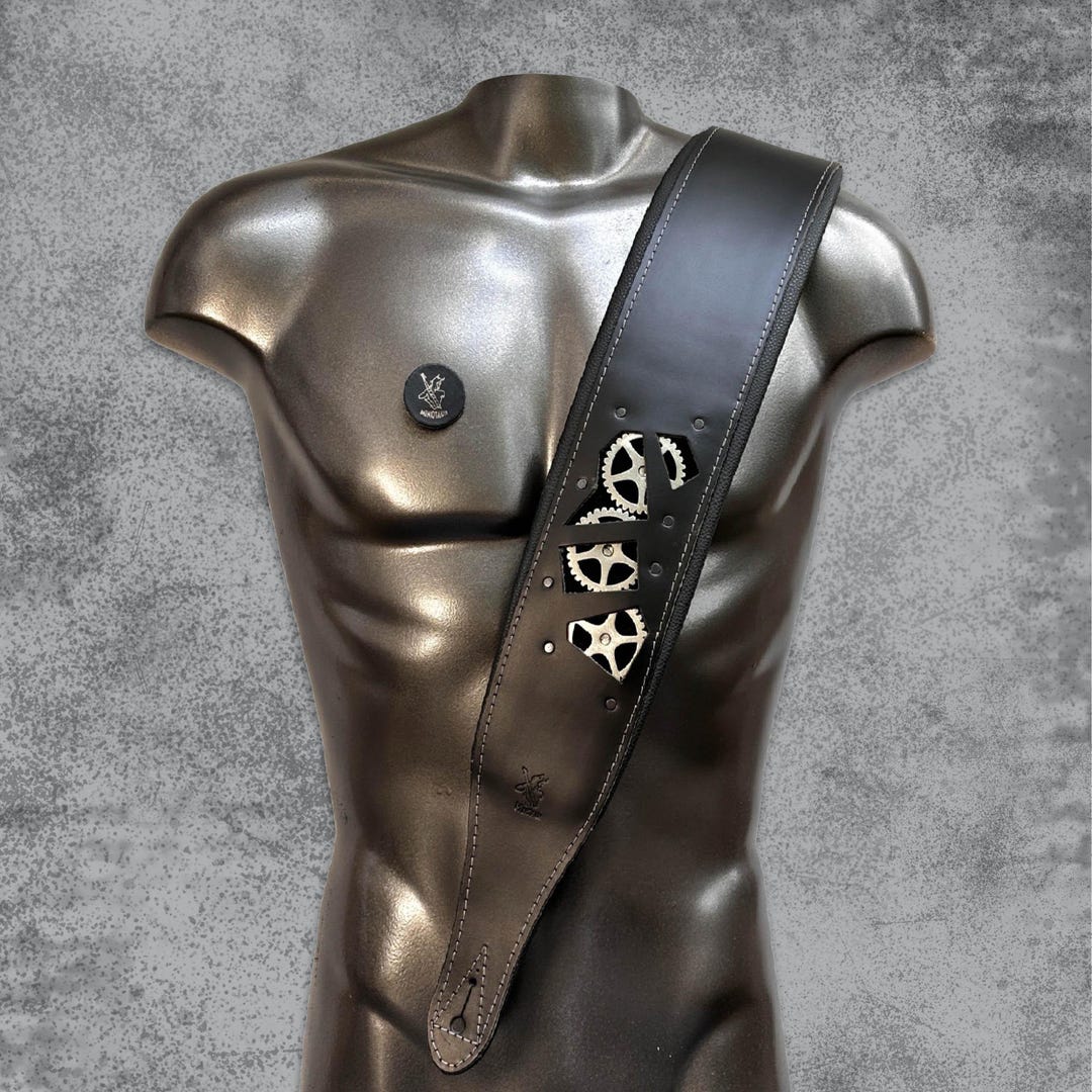 Steam Punk Black Custom Bass Guitar Strap Leather Bass Guitar Strap ...