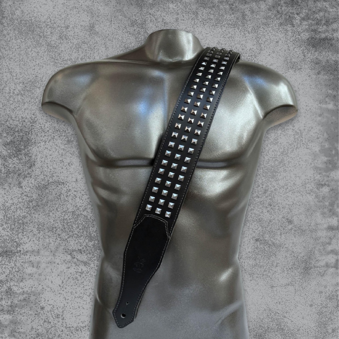 Pyramid Studded Leather Guitar Strap | Gothic Heavy Metal Bass Strap - Etsy