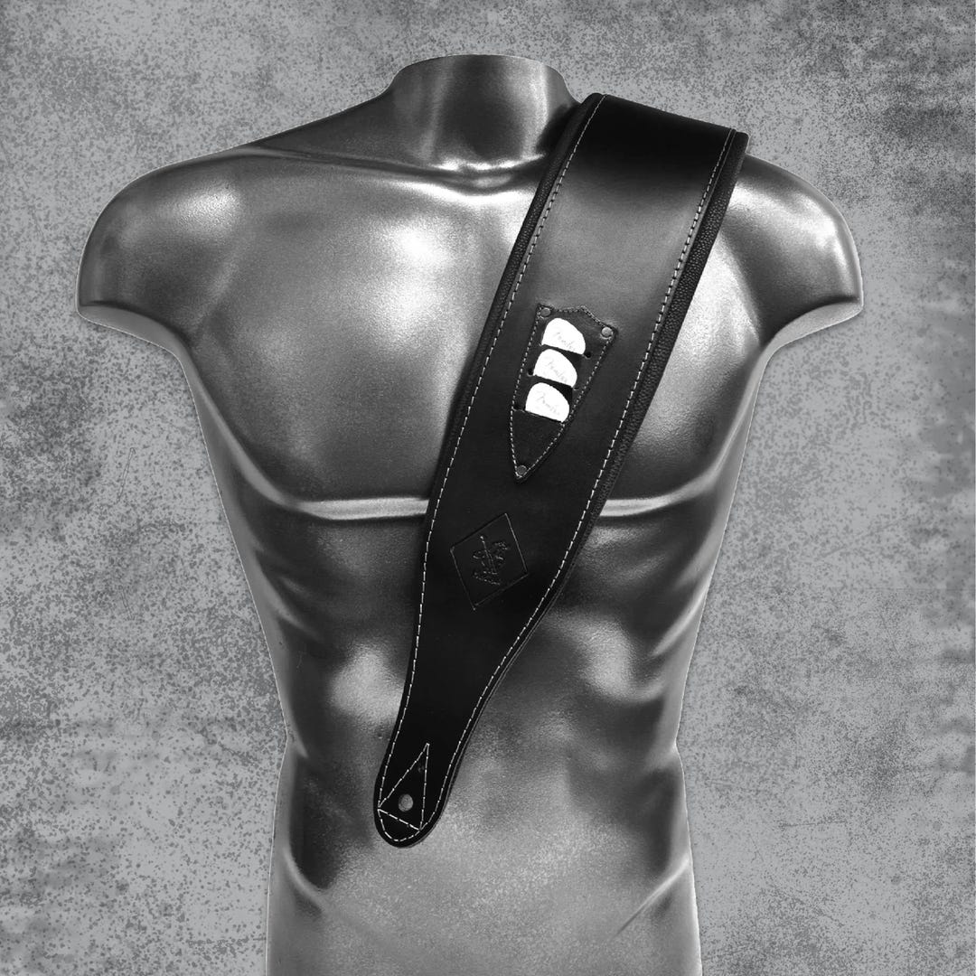 Wide Leather Bass Strap With Pickholder | Wide Bass Guitar Strap ...