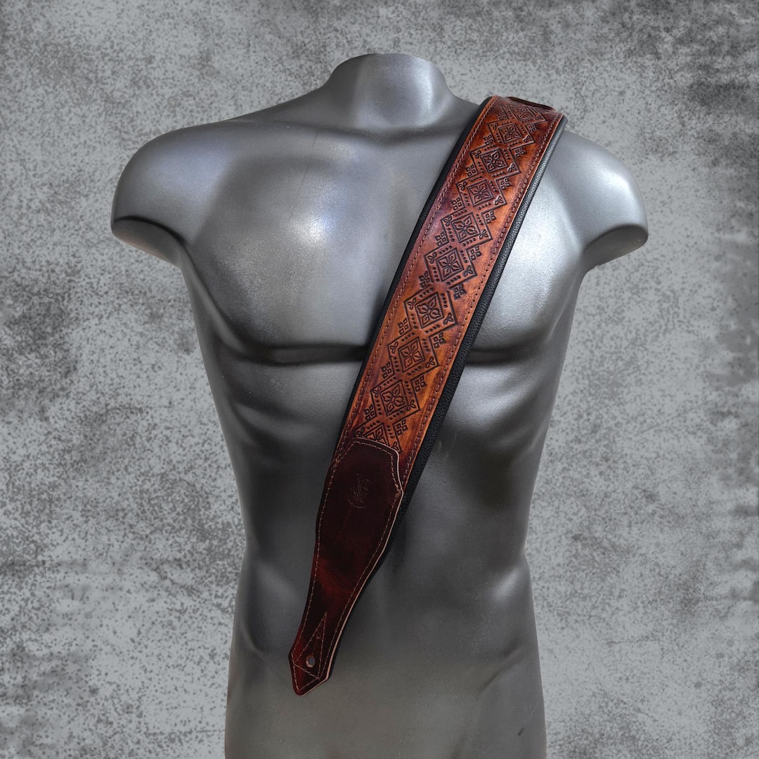 Celtic Designer Handmade Brown Padded Leather Guitar and Bass Strap - Etsy