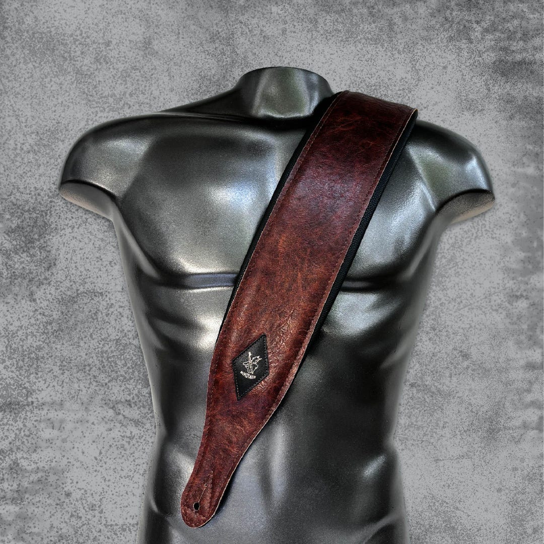 VEGAN Deluxe Brown Padded Bass Strap - Sustainable Handmade Wide Guitar ...