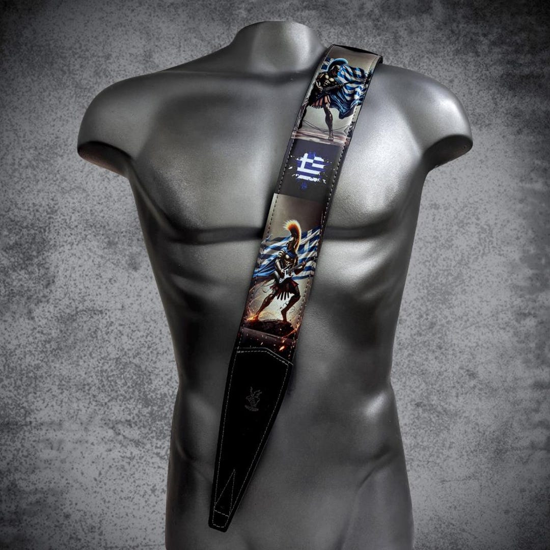 Greek Warrior Guitar Strap: Sustainable Leather, Adjustable Length - Etsy