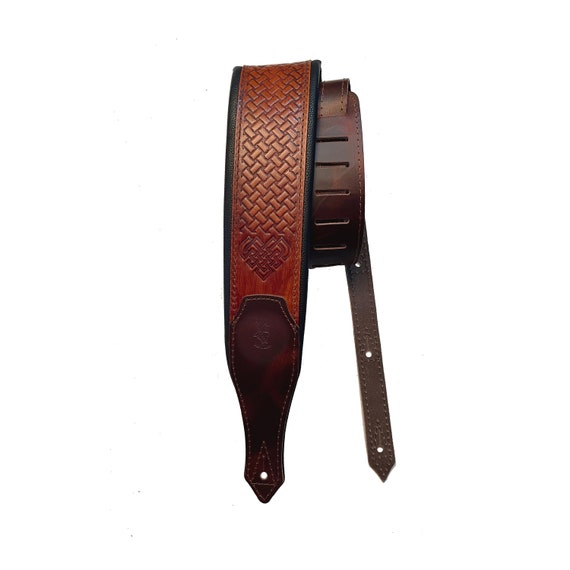 HAND-TOOLED Guitar Bass Strap Custom Leather Wide Guitar - Etsy