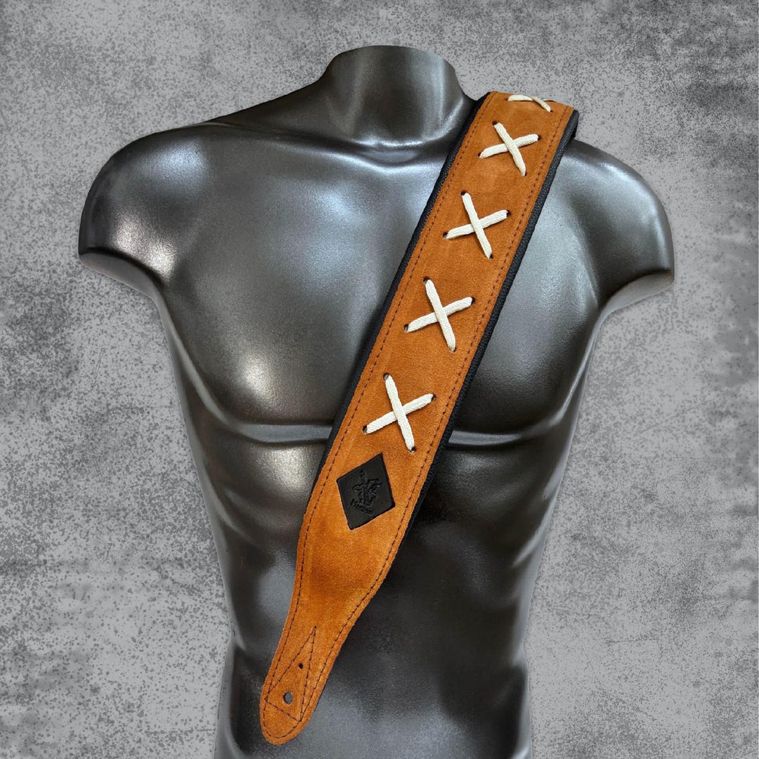 Handmade Suede Leather Guitar Strap – Camel Padded Bass Strap With ...