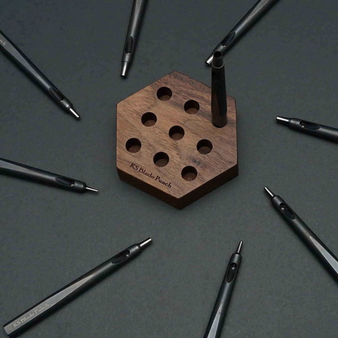 Ksbladepunch / 9 Sets Hole Punch (black) + Walnut Wooden Tool Rack –for ...
