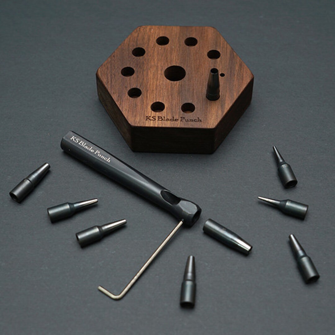Ksbladepunch / Multi Hole Punch 9 PCS Set Walnut Wooden Tool Rack ...
