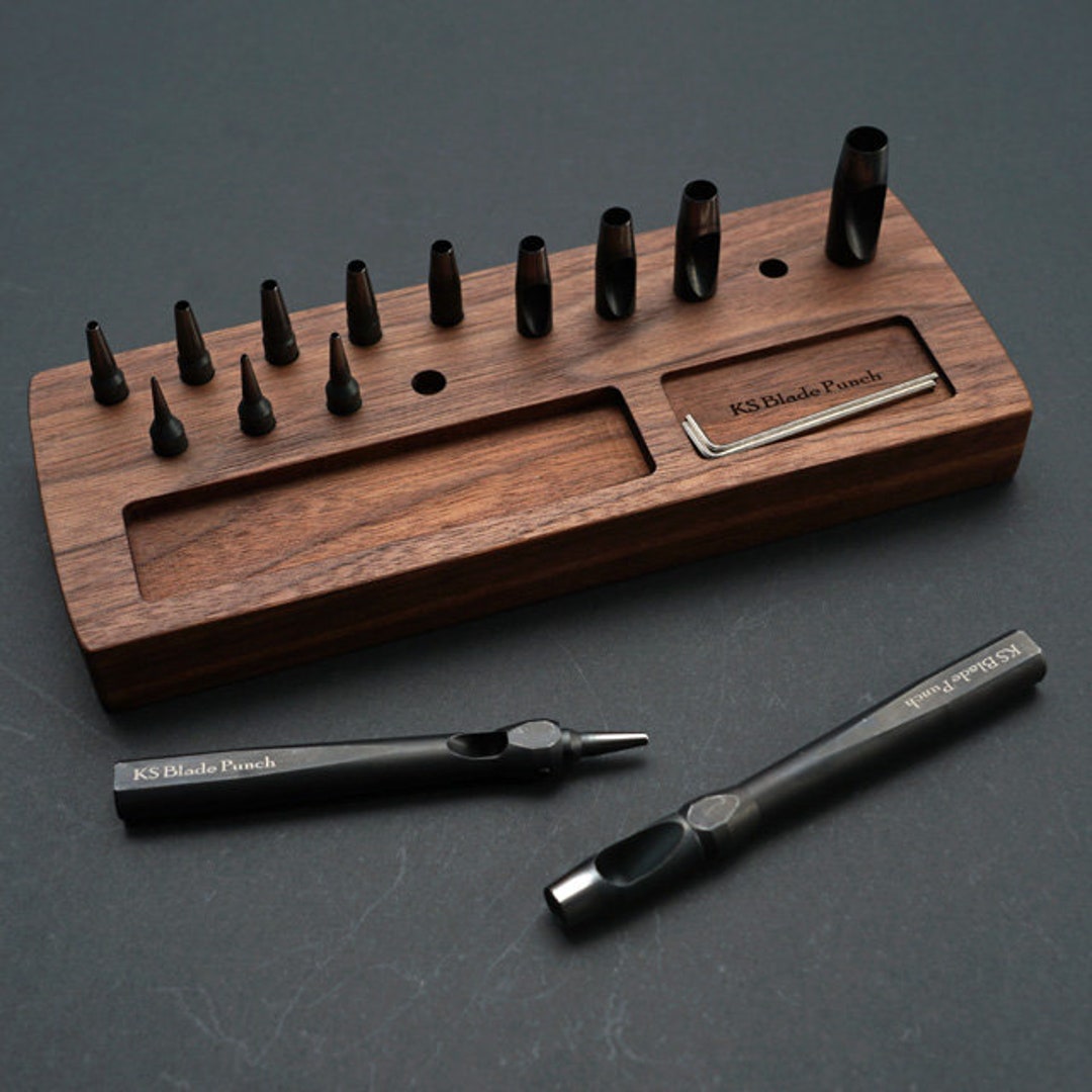 Ksbladepunch / Multi Hole Punch 14 PCS Set + Walnut Wooden Tool Rack ...