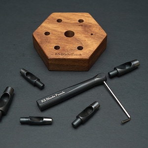 Ksbladepunch / Multi Hole Punch 5 PCS Set + Walnut Wooden Tool Rack ...