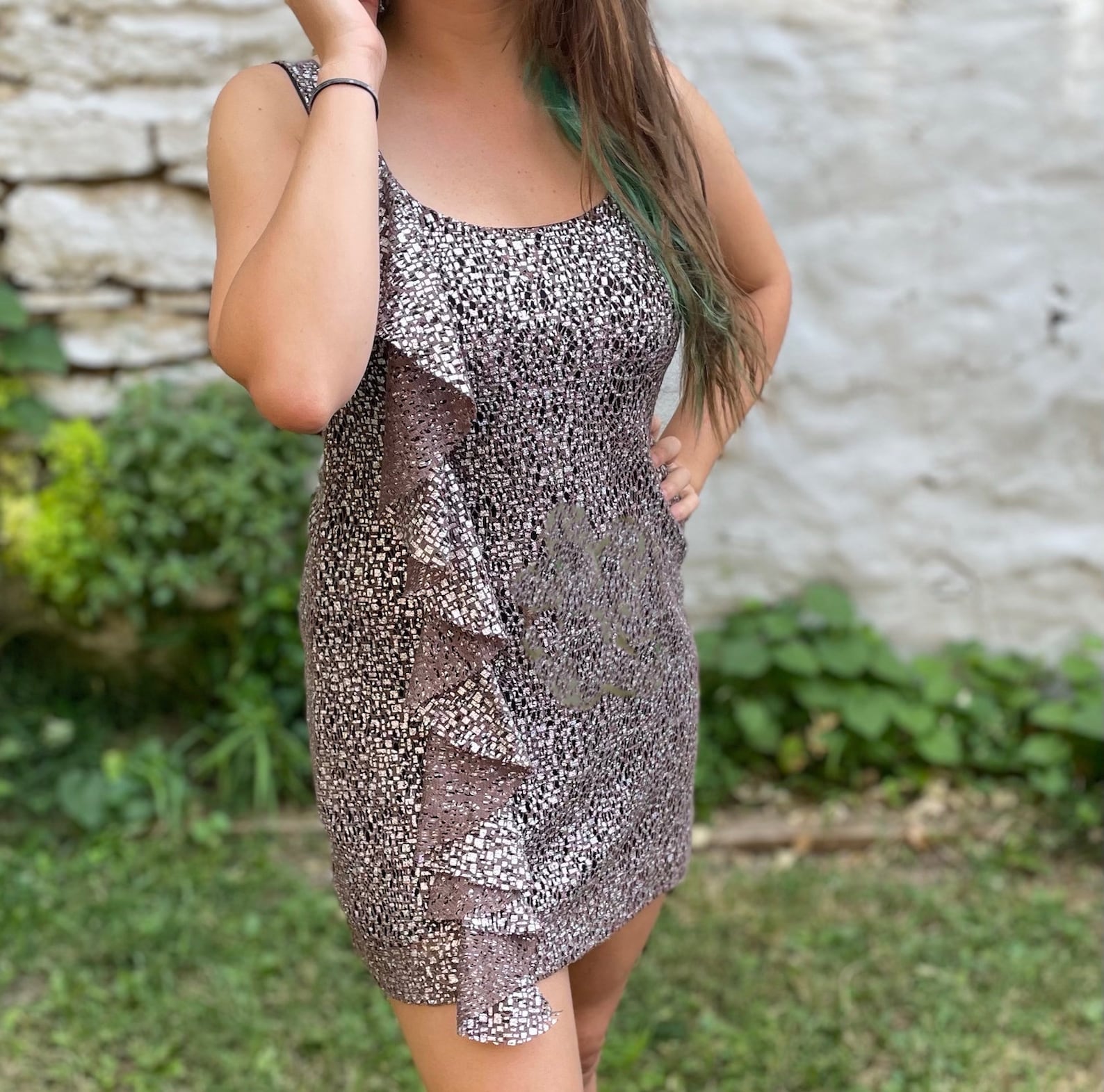 Vintage Guess Silver Sparkly Cocktail Dress! Short, Has Ruffle Detail ...